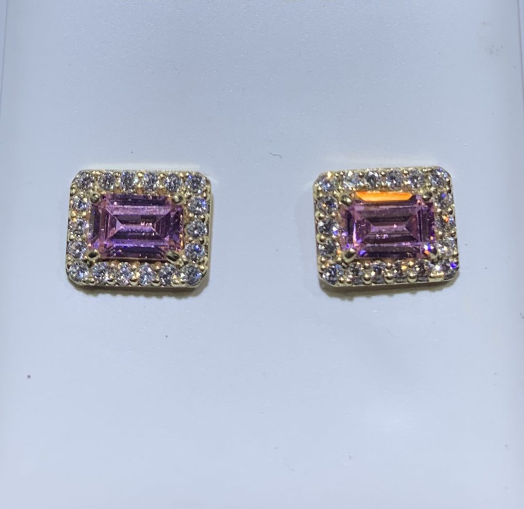 14KT SMALL PURPLE GEM EARRING - Gold & Ice Jewelry